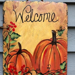 Pumpkin Welcome Sign, Pumpkin Door Hanger, Fall Porch Decor, Autumn ...