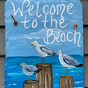 Welcome to the Beach Sign, Summer Slate Sign, Painted Slate, Beach ...