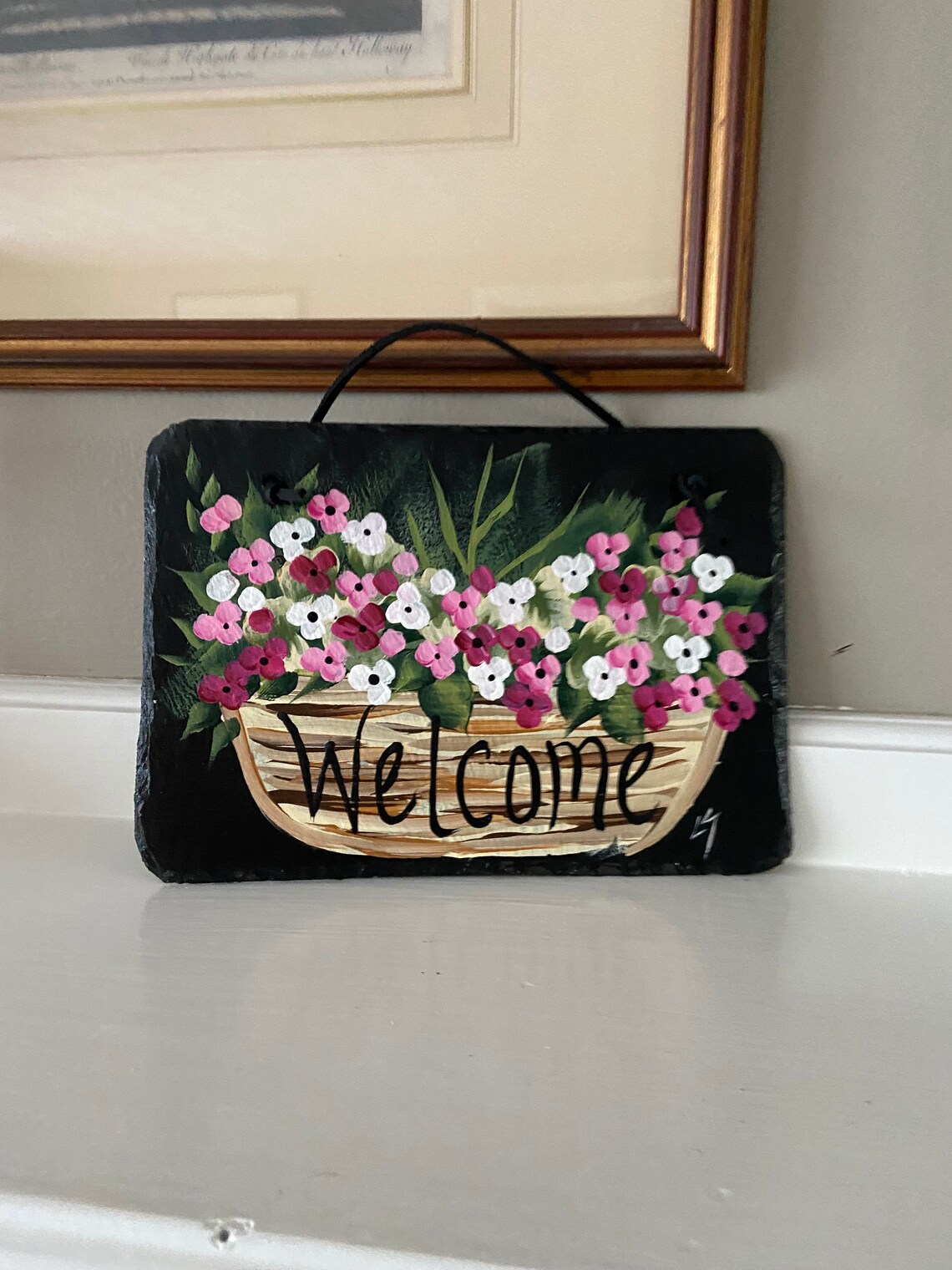 Painted Slate Welcome Sign Garden Slate Sign Floral Welcome - Etsy