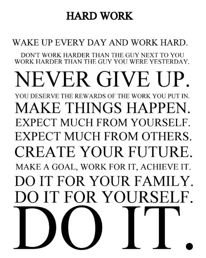 8 X 10 Instant Download Printable Art, Hard Work Manifesto, Motivation ...