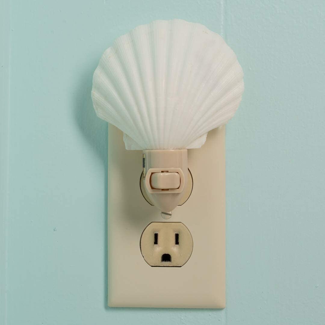 Shell Night Light White Clam Sea Shell Night Light Real Nautical Light ...