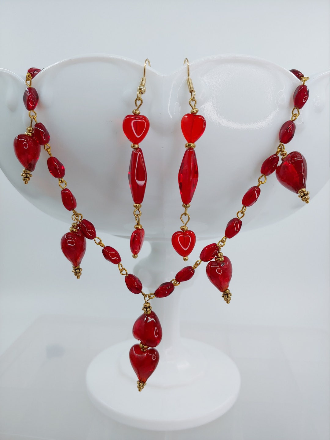 Collier victorien perlé coeur rouge collier victorien coeur - Etsy Canada