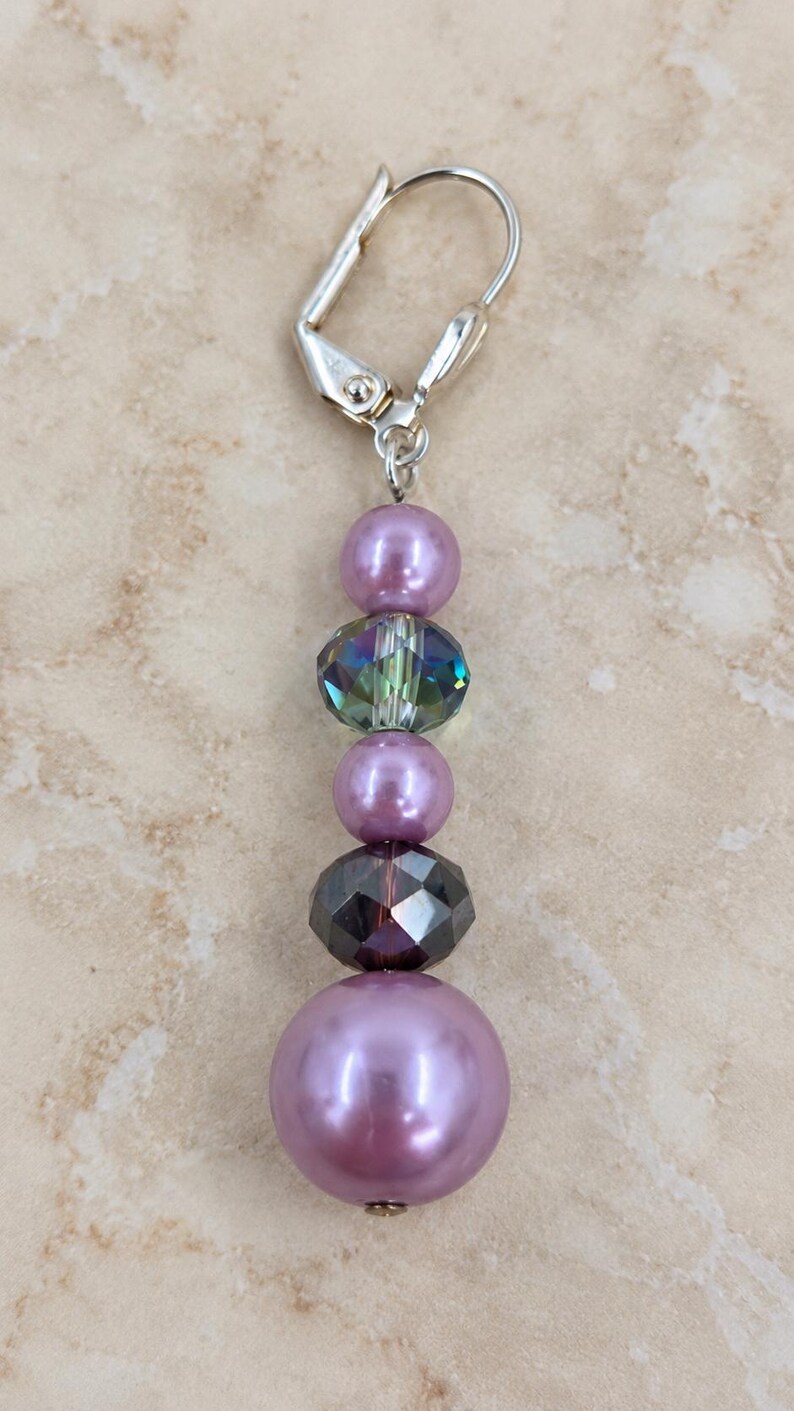Leverback Earrings, Purple Earrings, Pearl Earrings, Crystal Earrings ...