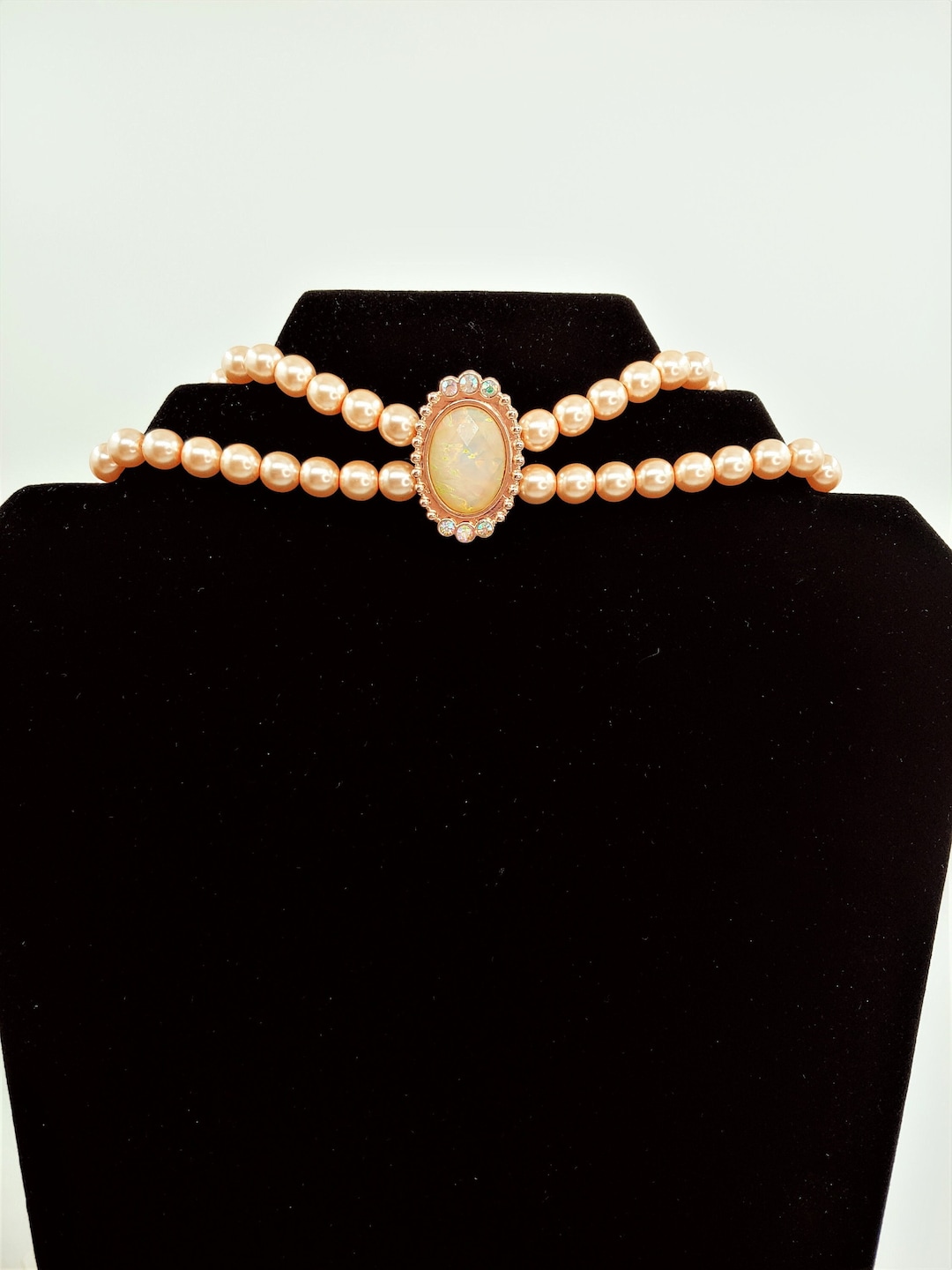 Layered Double Strand Statement Choker, Ballroom Peach Choker Necklace ...