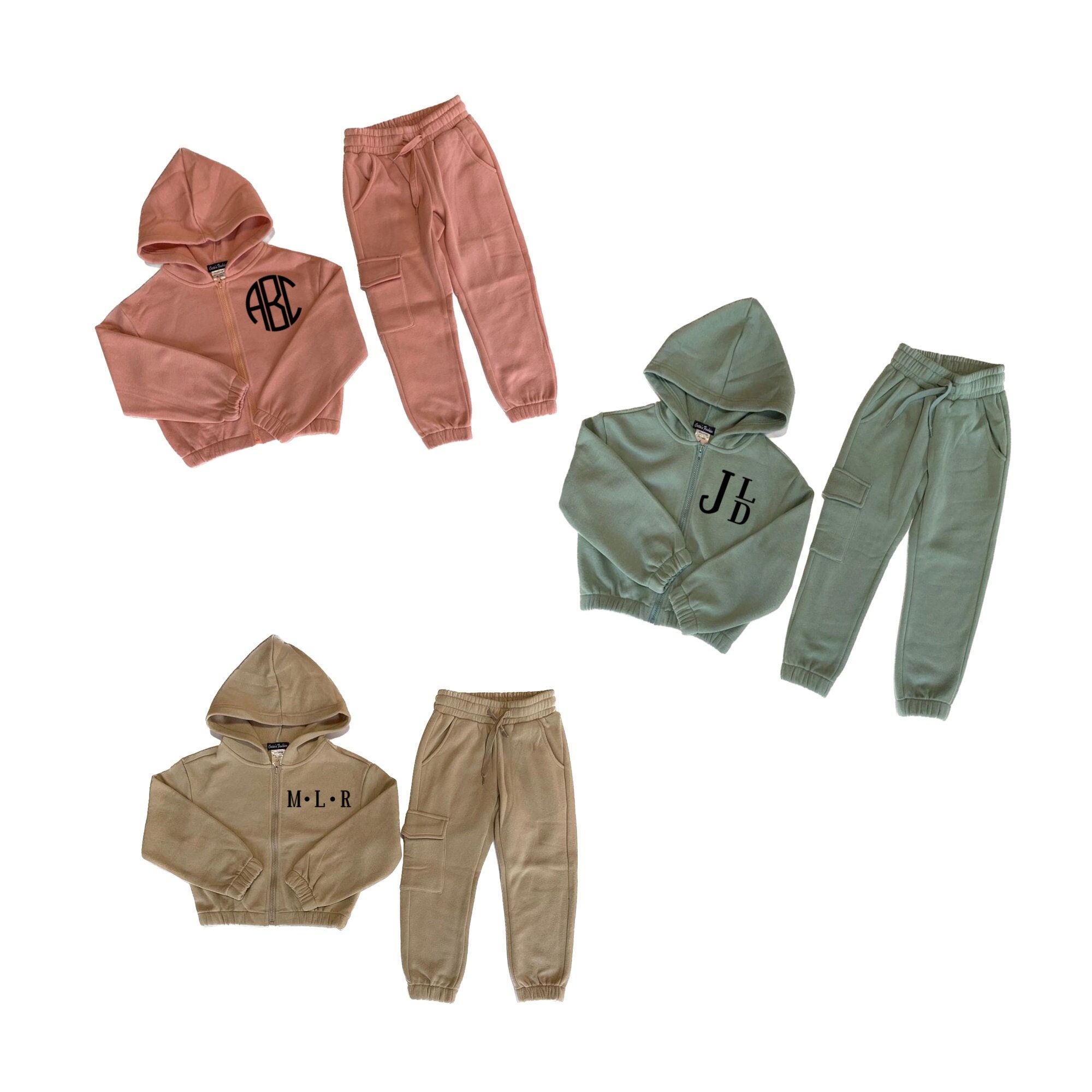 Kids Personalized Jogger Set Monogram Zip Hoodie Customized Sweatsuit ...