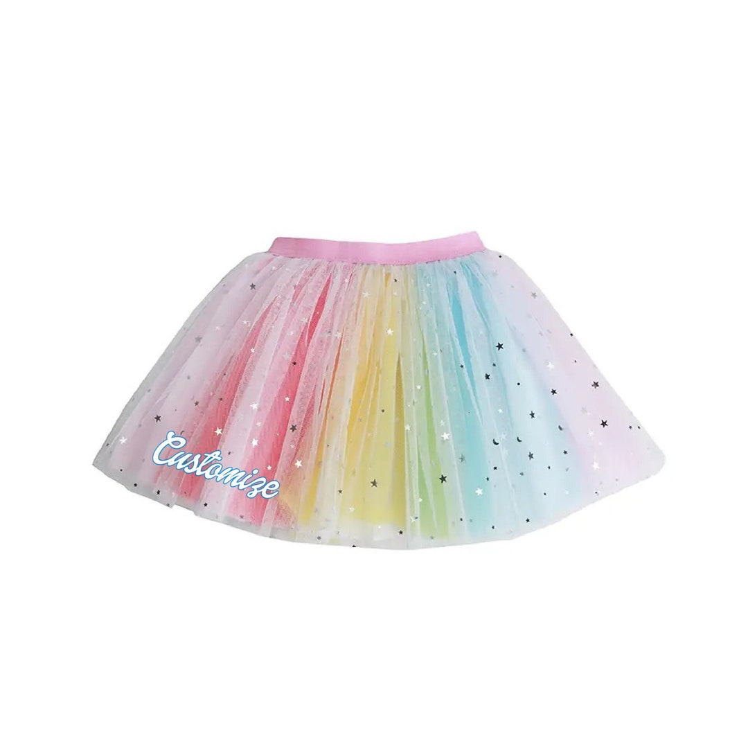 Girls Personalized Ombre Rainbow Tutu With Metallic Silver Stars Custom ...
