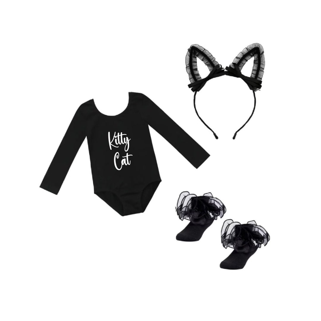 Girls Cat Costume Kitty Cat Outfit Kids Customized Black Leotard and ...