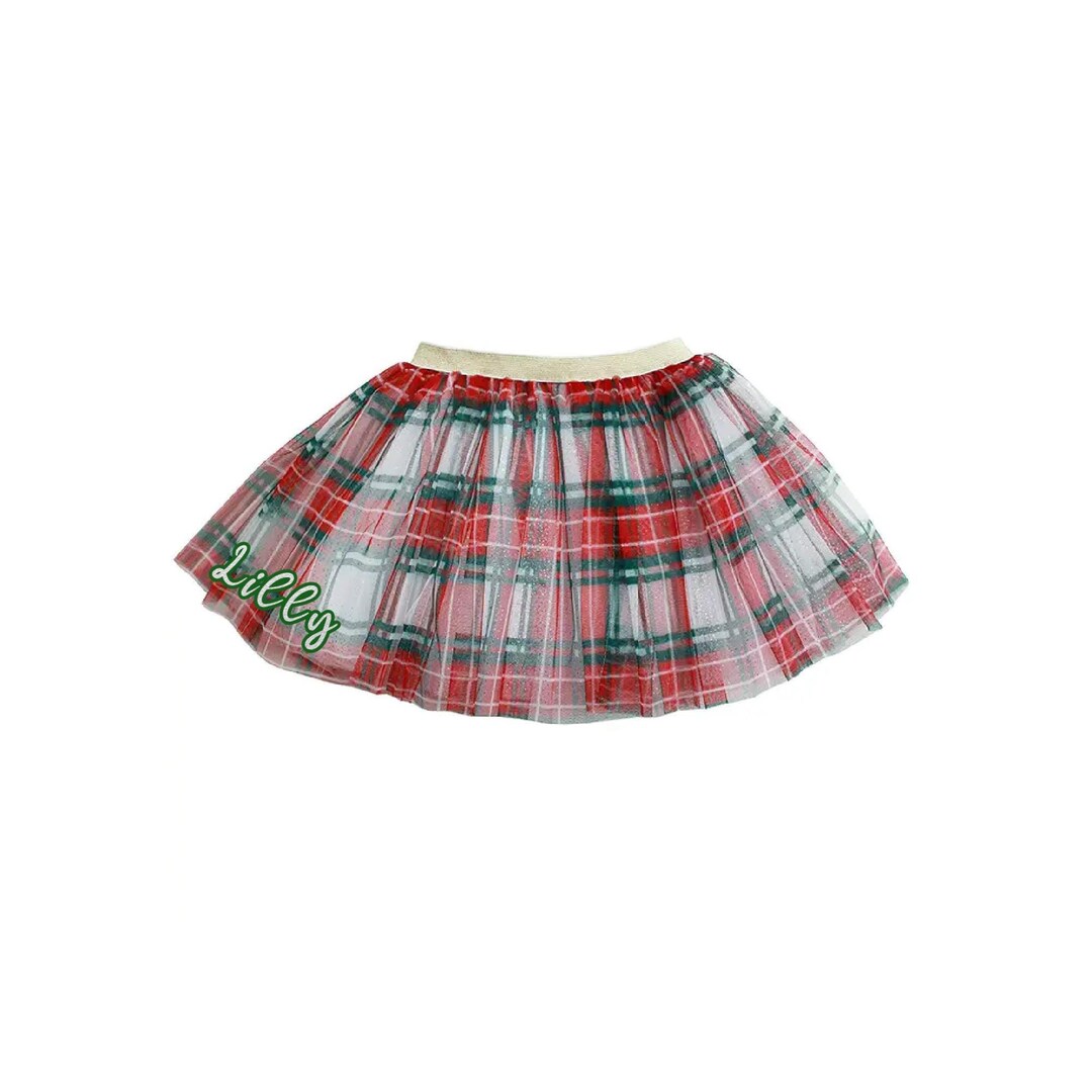 Girls Personalized Plaid Tutu With Silver Glitter, Red Green White ...