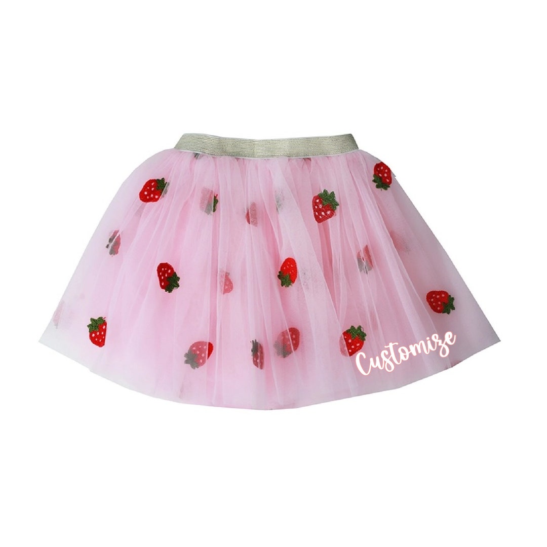 Girls Personalized Strawberry Tutu Custom Text Pink Skirt Embroidered ...