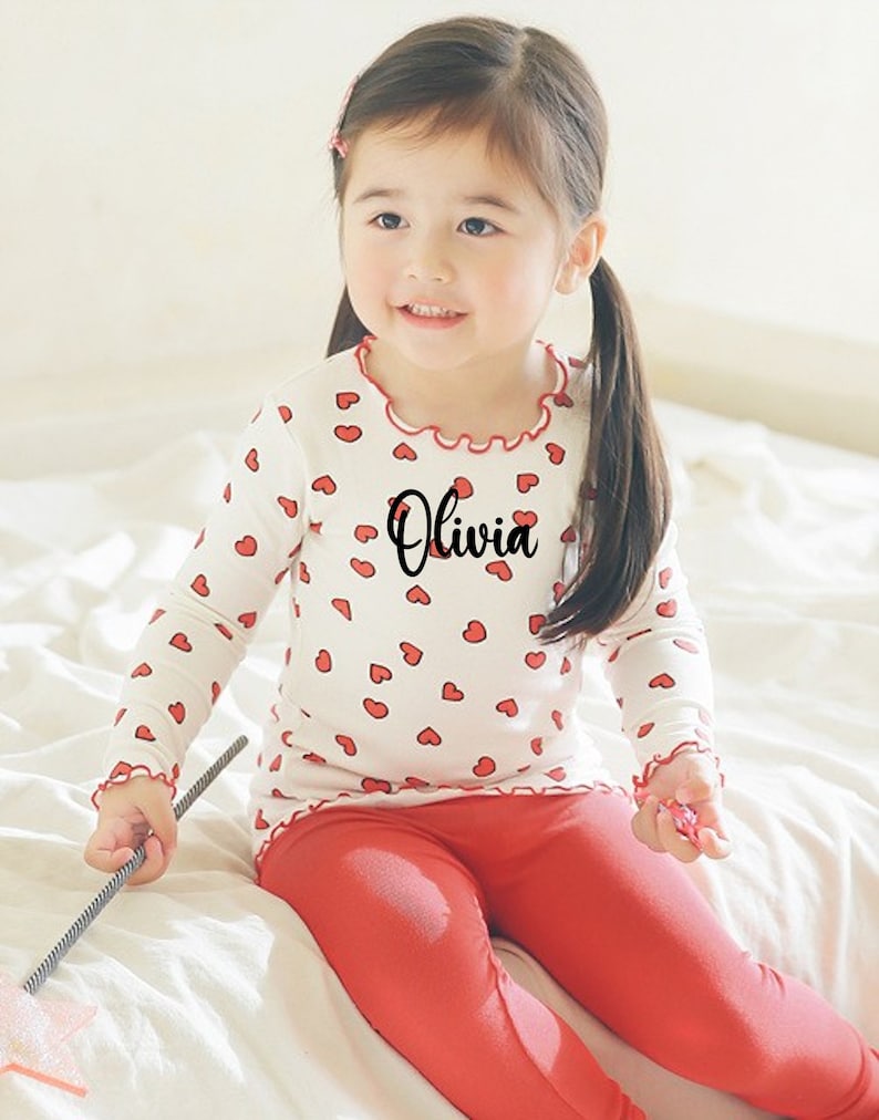 Kids Personalized Red Heart Pajamas Custom Text Red Pajamas Toddler ...