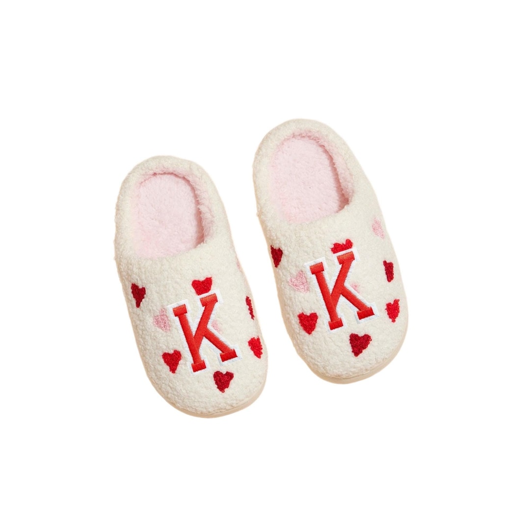 Kids Customized Heart Slippers Pink and Red Hearts Embroidered Initial ...