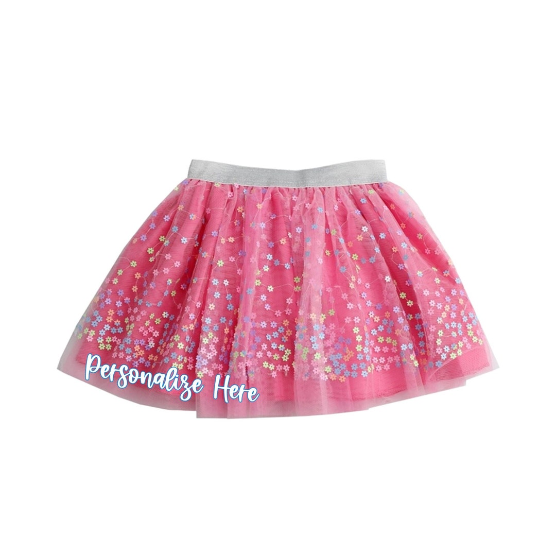 Girls Personalized Sprinkle Flower Tutu Custom Text Pink Skirt Daisy ...