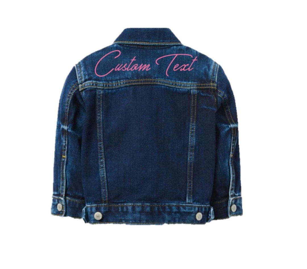 KIDS Custom Text DENIM Jacket Button-up Personalized Dark Blue Denim ...