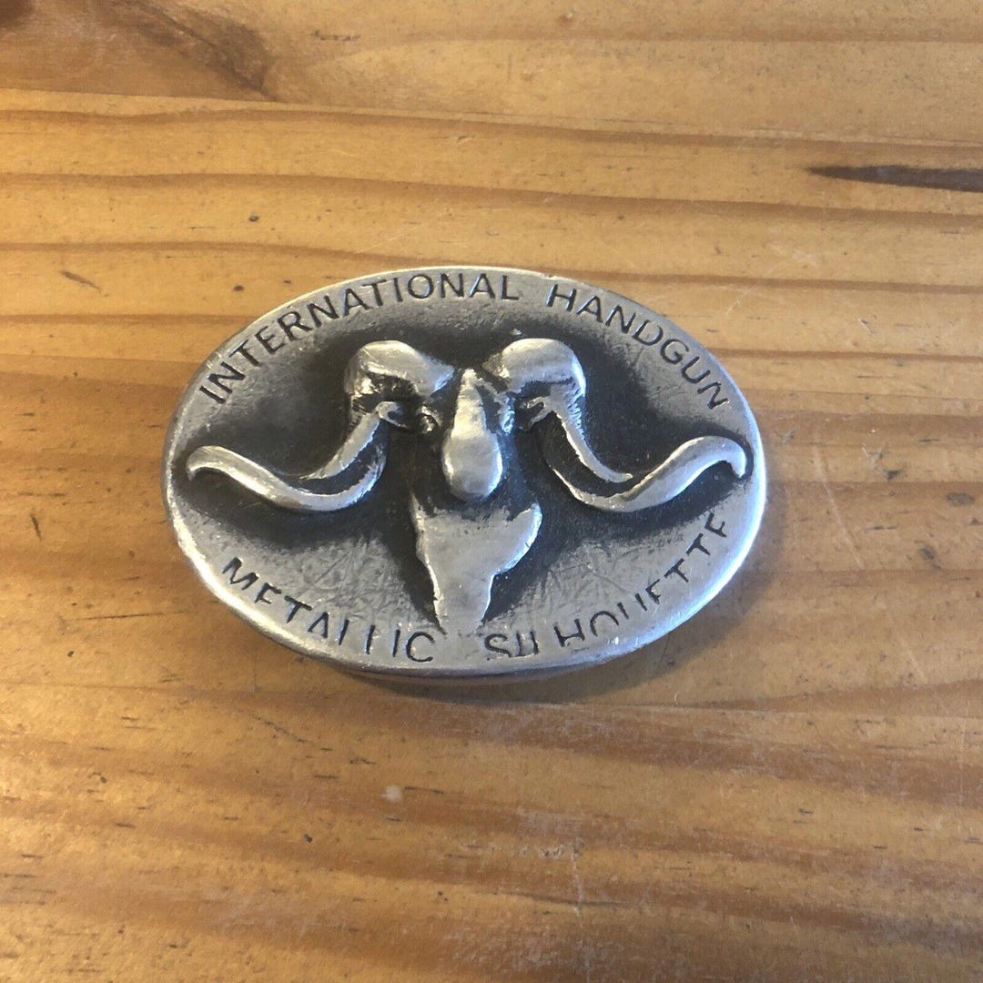 Vtg Metallic Silhouette Belt Buckle Ihmsa Handgun Bighorn 1978 Pilgrim ...