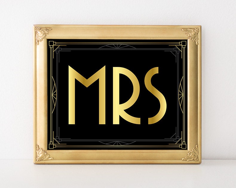 Mr and Mrs Signs for Chairs, Printable Wedding Sign in Art Deco Style ...