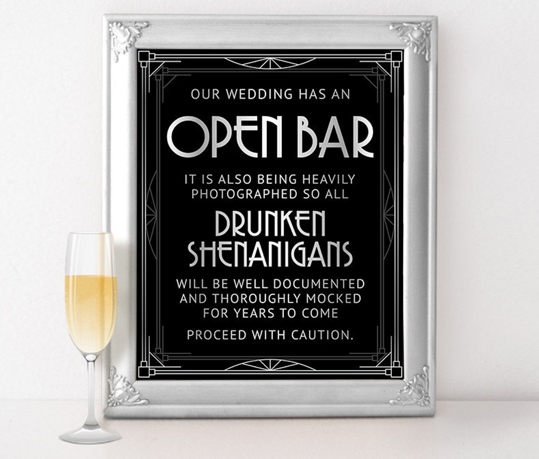 Open Bar Wedding Sign Art Deco Style. Gatsby Wedding Decor, Roaring 20s ...