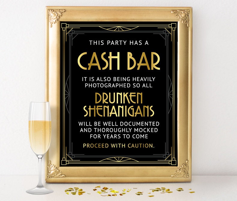 Cash bar sign printable files digital download. Party bar | Etsy