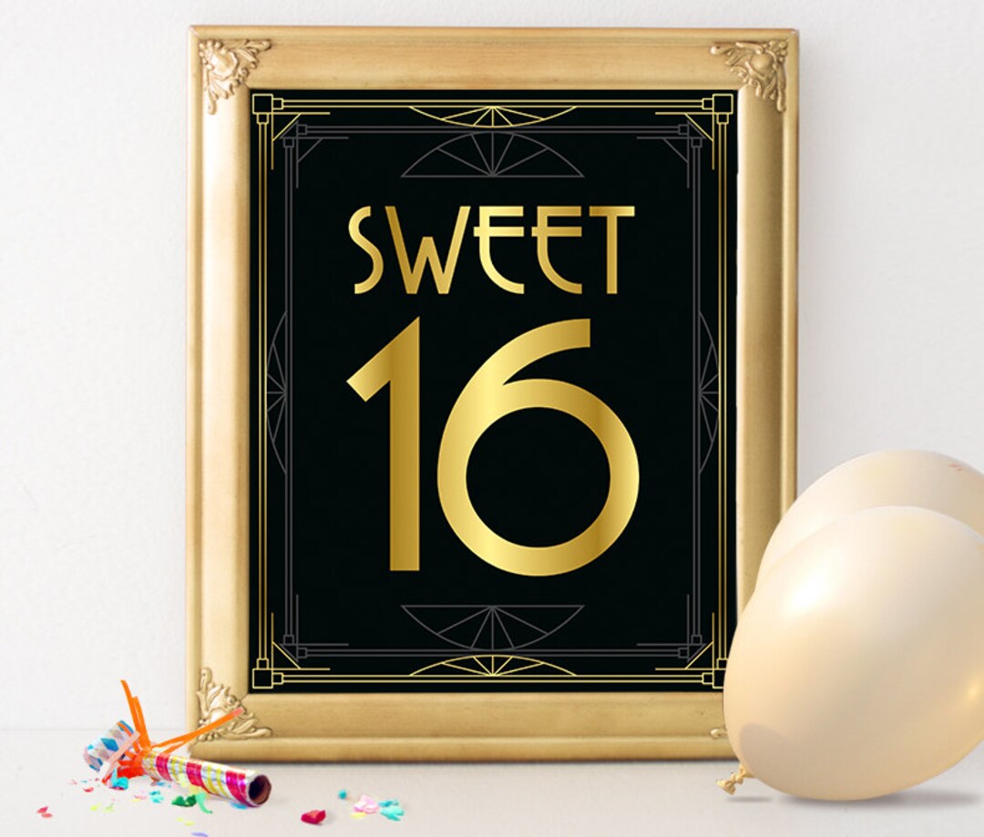 Sweet Sixteen Decorations - Sweet 16 Birthday Sign. Great Gatsby ...