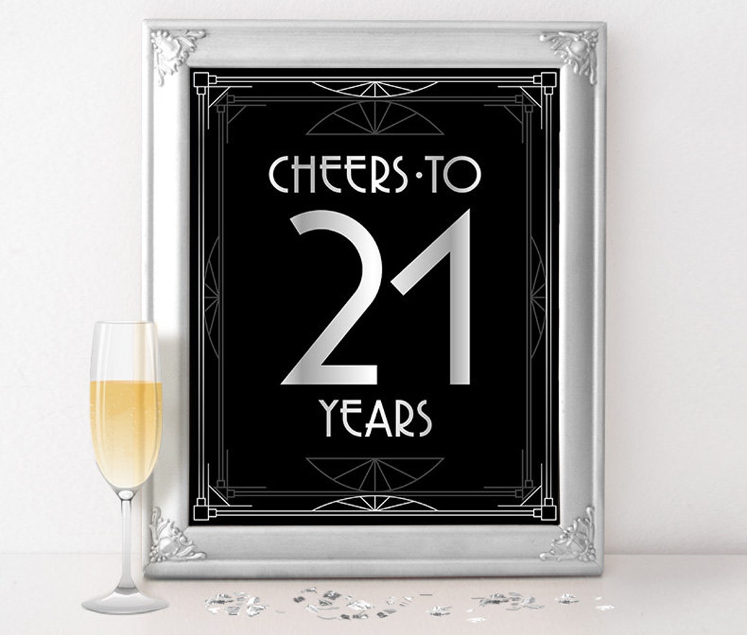 Cheers to 21 Years Birthday Sign. Silver Birthday Party Decorations ...