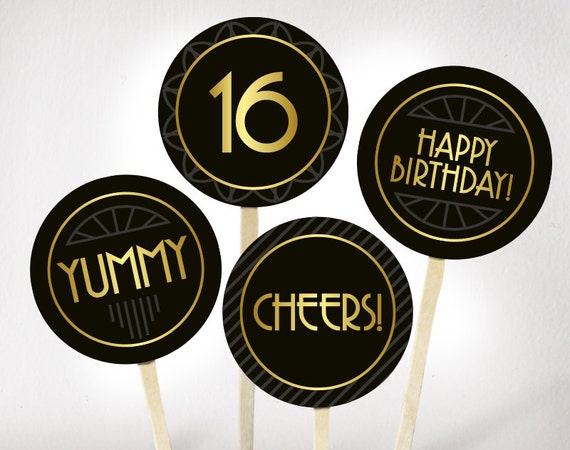 Sweet sixteen birthday cupcake toppers : printable PDF. | Etsy