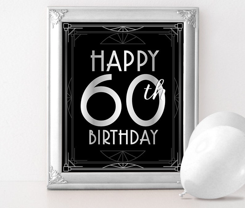 Silver Birthday Party Decorations - Happy 60th Birthday Sign. Hollywood ...