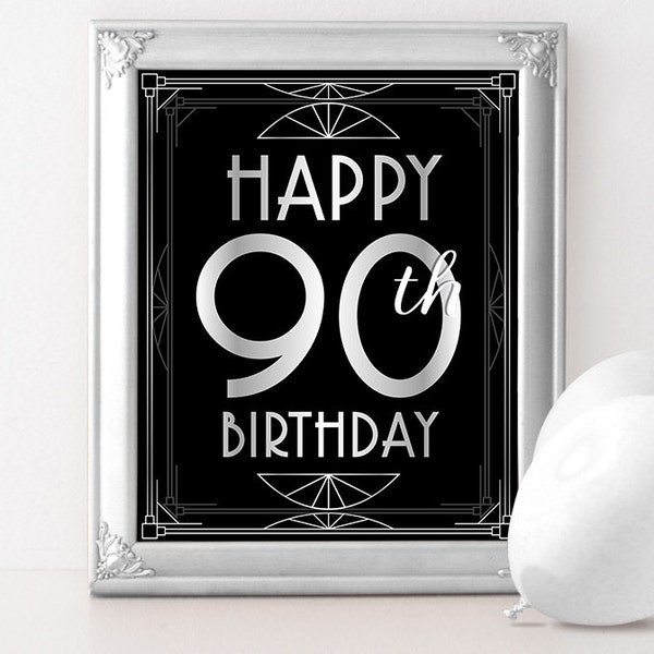 90th Birthday Decorations 90 Year Old Birthday Sign. Great Gatsby ...
