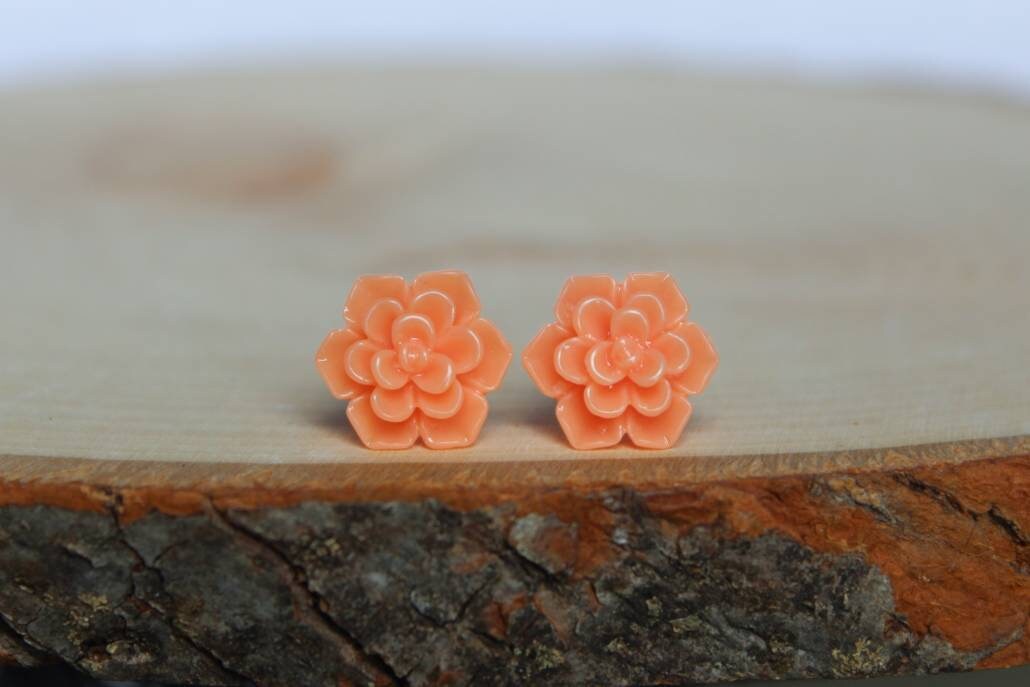 Orange Succulent Studs 13mm / Hypoallergenic Earrings / Succulent ...
