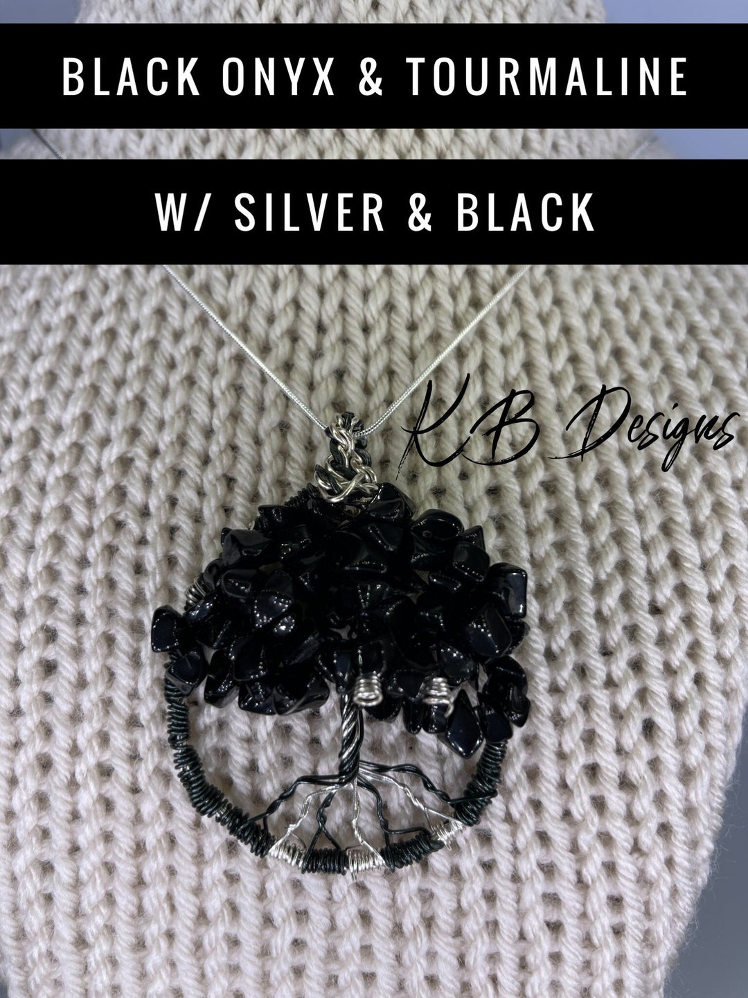 Black Onyx & Black Tourmaline Tree of Life Pendant W/ Silver Black 2.25 ...