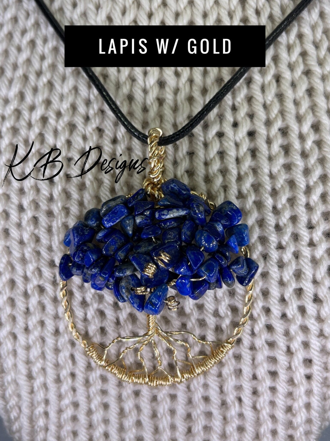 Lapis Tree of Life Pendant W/ Gold 2.5" - Wire Wrapped Stone Jewelry ...