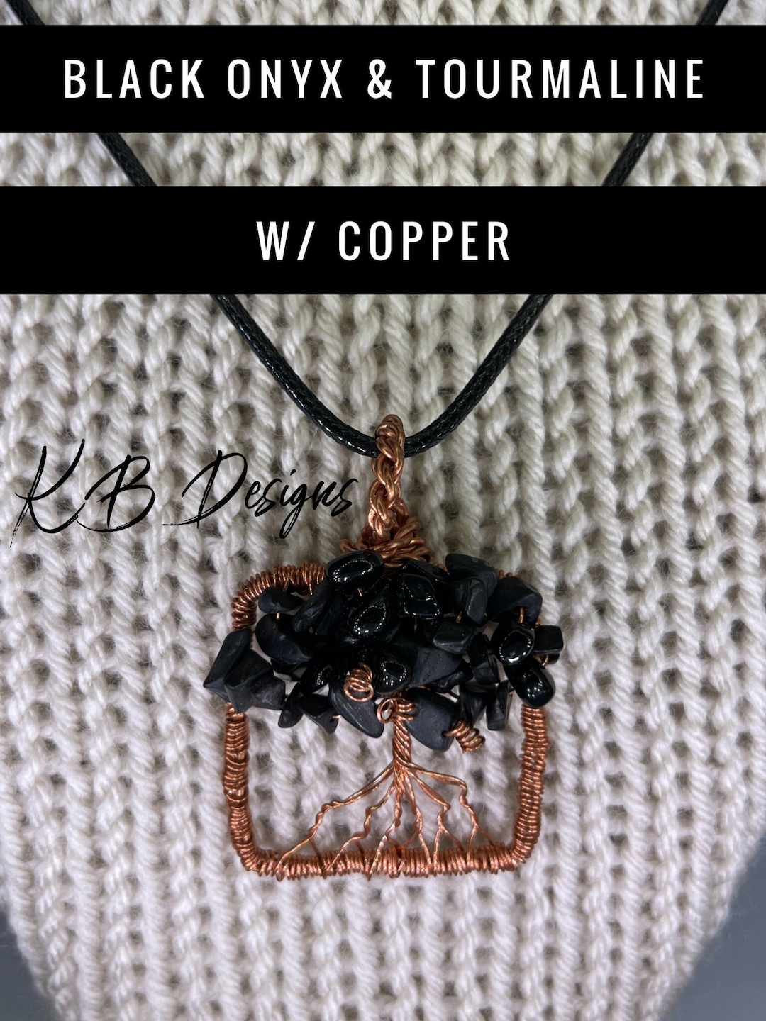 Black Onyx & Black Tourmaline Tree of Life Pendant W/ Copper 1.75 ...