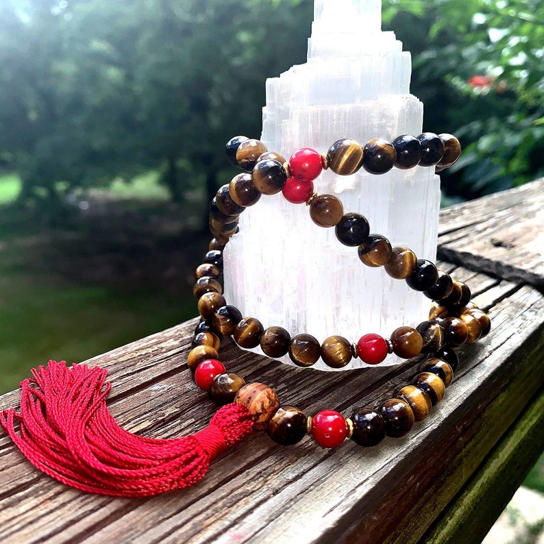 DALAI LAMA Tigers Eye Mala With Red Coral Markers tibetan - Etsy