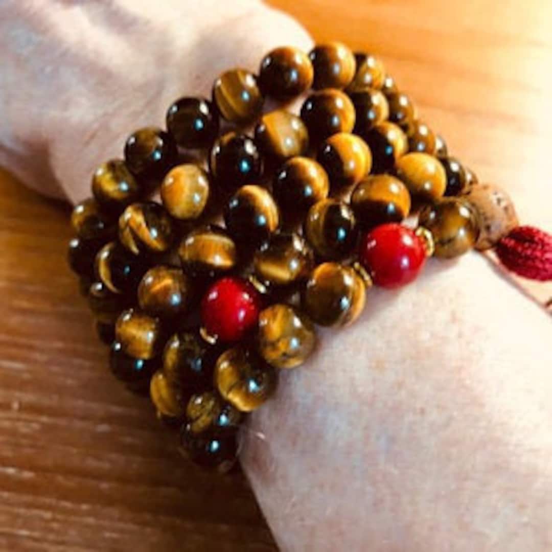 DALAI LAMA Tigers Eye Mala With Red Coral Markers *tibetan Buddhist ...