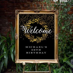 Printable Welcome Sign Black and Gold Sparkling Party Welcome Sign ...