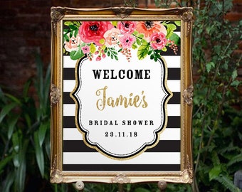 Printable Welcome Sign Black and White Stripe Party Welcome Sign Poster ...