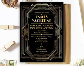 Great Gatsby Graduation Invitation Art Deco Invite 5x7 | Etsy