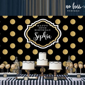 Polka Dot Black and Gold Backdrop Adults Party Banner Poster Signage ...