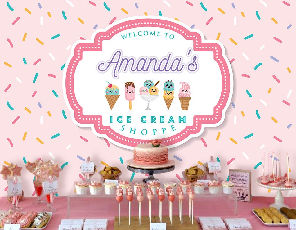 Ice Cream Shoppe Backdrop | Party Banner | Poster | Signage ...