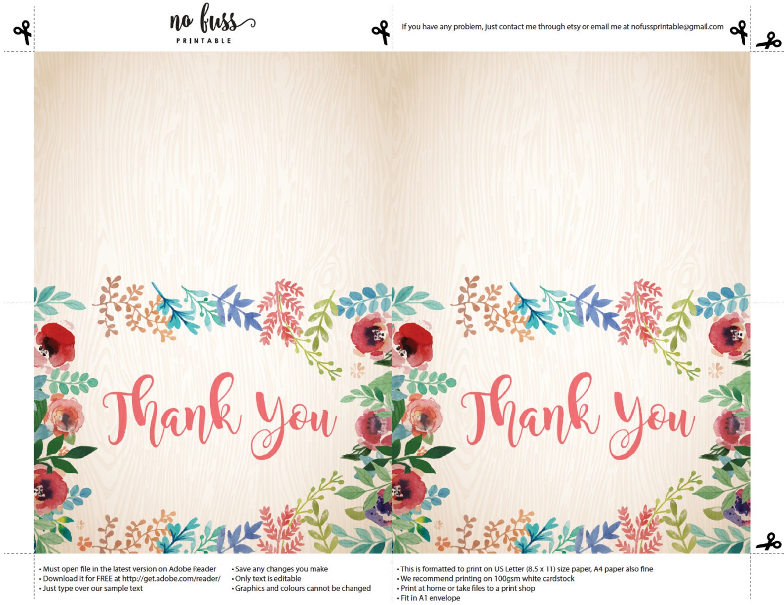 Watercolor Flower Thank You Card Watercolor Flower Thank You - Etsy