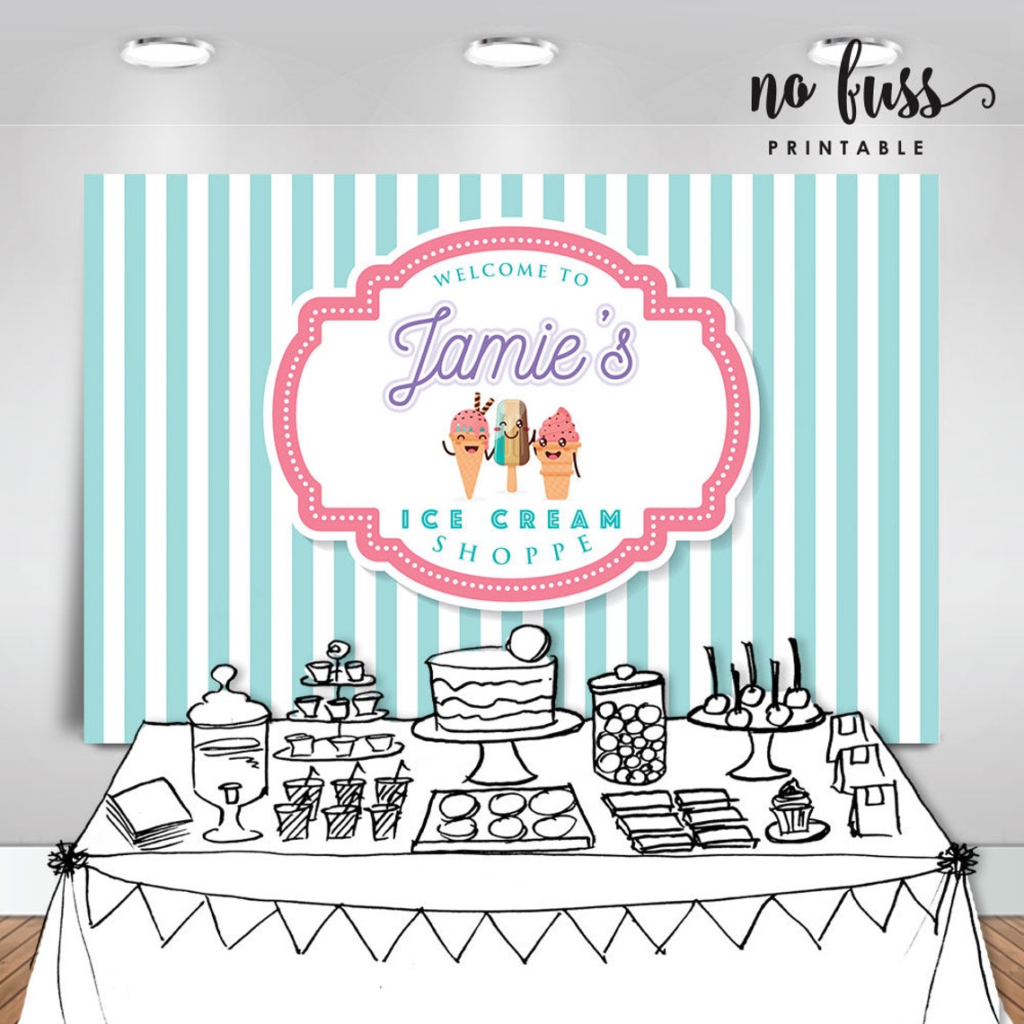 Ice Cream Shoppe Backdrop Party Banner Poster Signage | Etsy