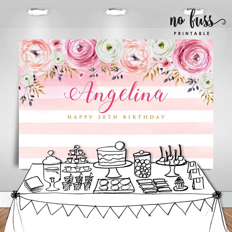 Floral Backdrop Girls Party Banner Poster Signage - Etsy
