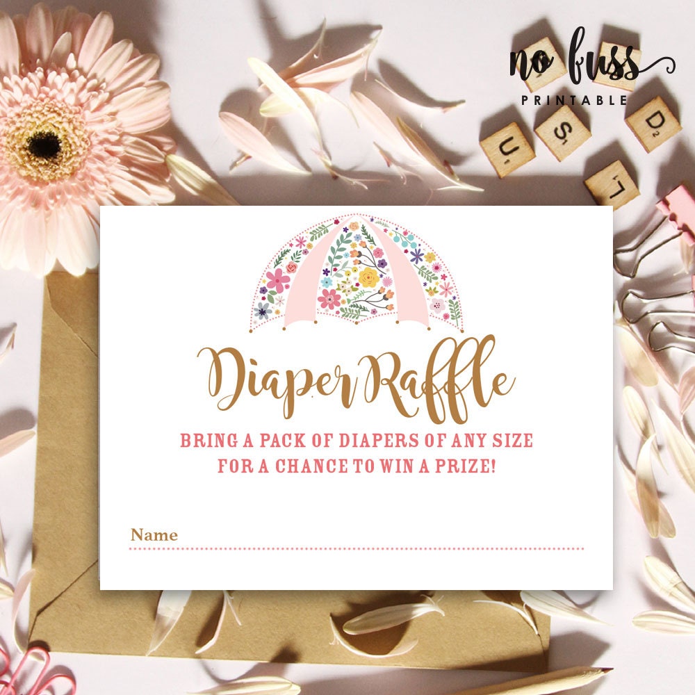 Pink Umbrella Diaper Raffle Tickets Diaper Game Baby | Etsy