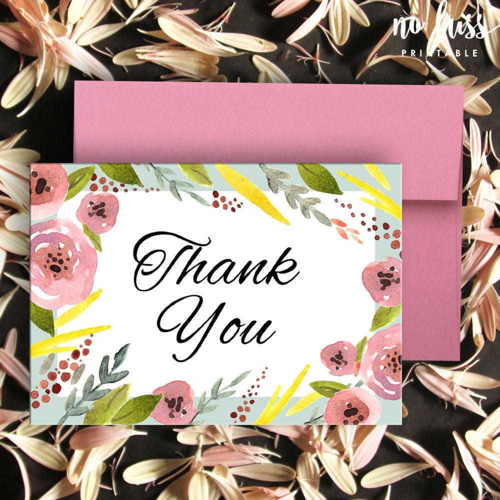Watercolor Floral Thank You Card Flower Thank You Note | Etsy