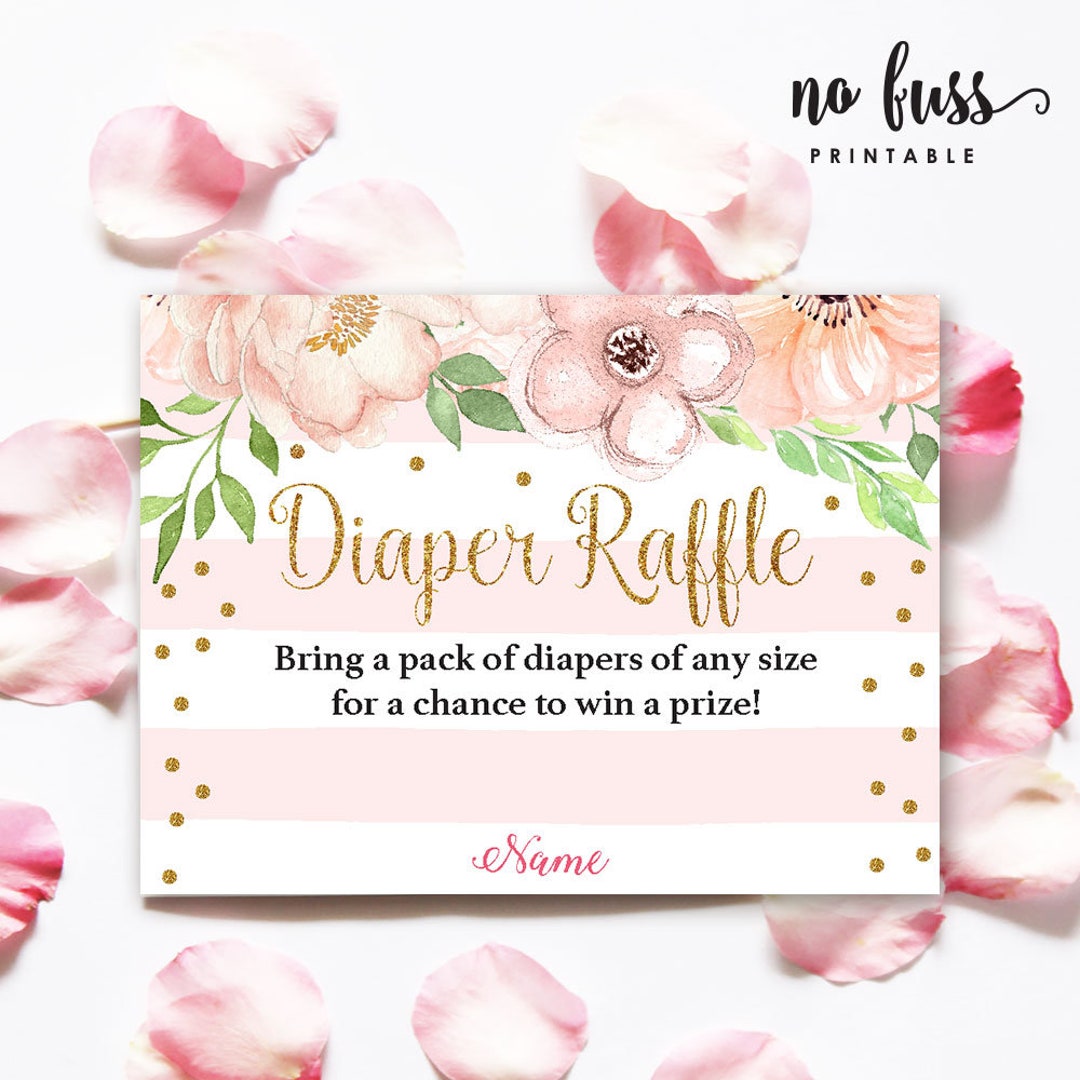 Pink Watercolor Flower Diaper Raffle Tickets Diaper Game Baby Diaper ...