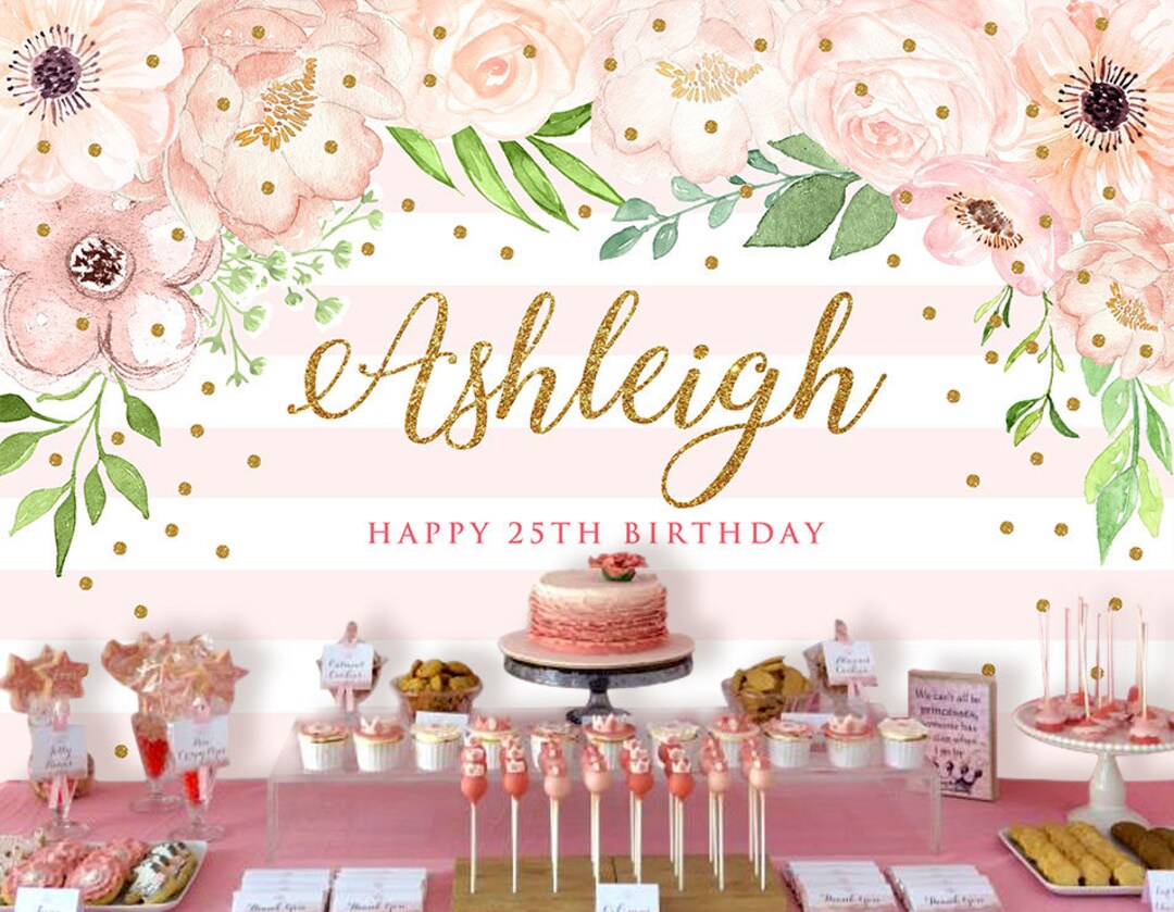 Pink Floral Backdrop | Party Banner | Poster | Welcome Sign ...