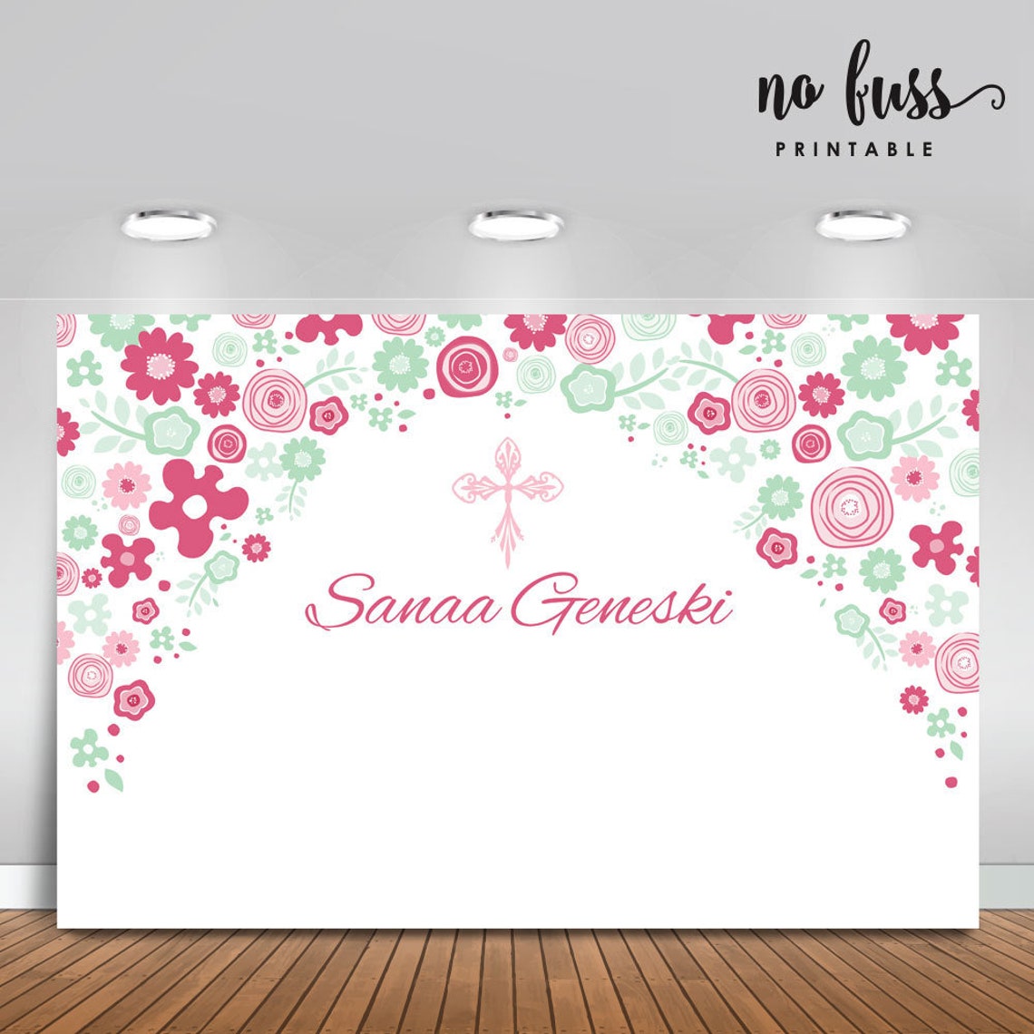 Garden Flower Christening Backdrop | Baptism Celebration | Banner ...