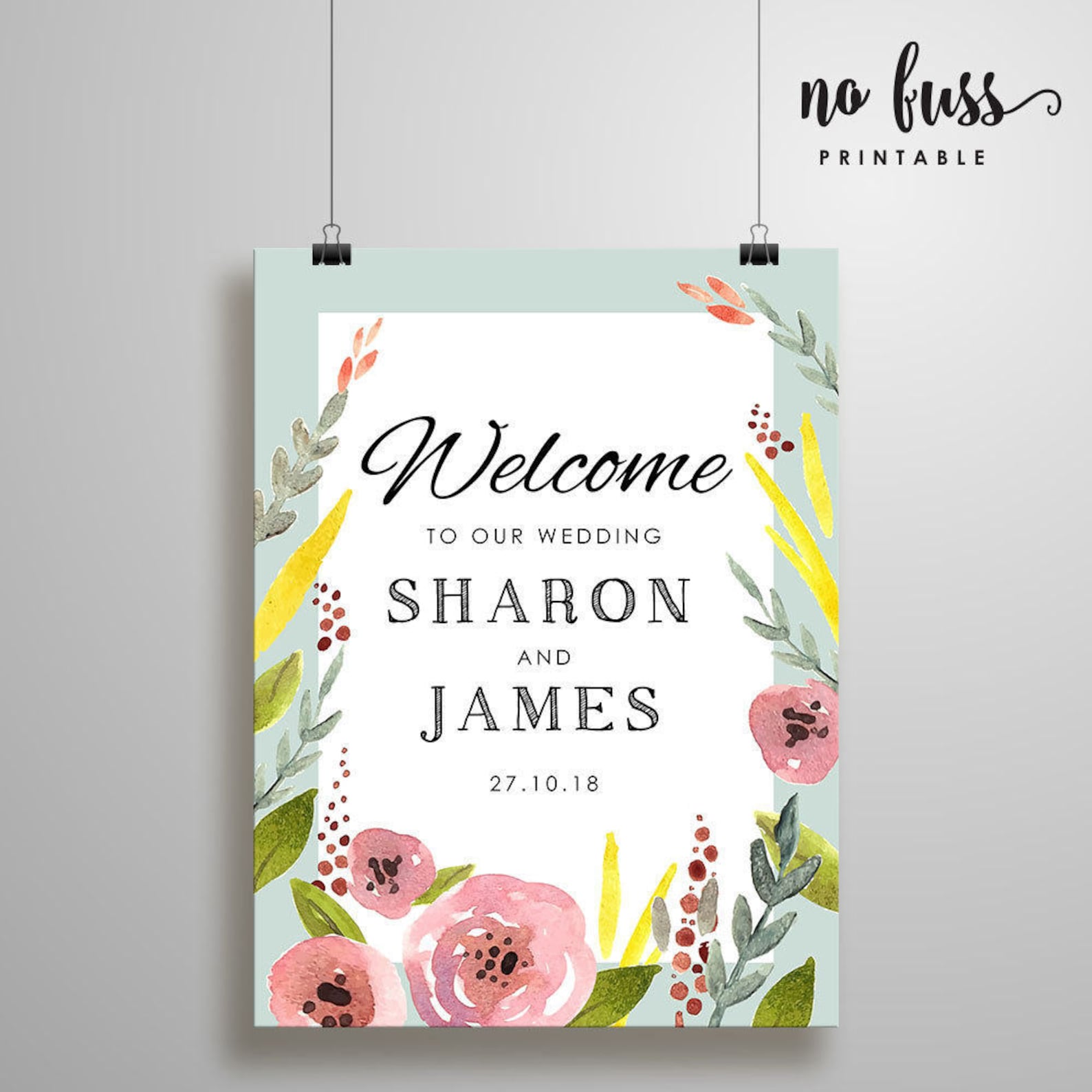 Printable Welcome Sign Watercolor Floral Party Welcome Sign - Etsy