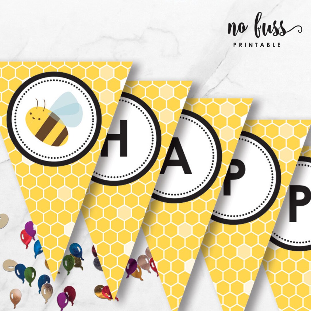 Bee Flag Bunting | Flag Banner | Decorations | Happy Birthday | Instant ...