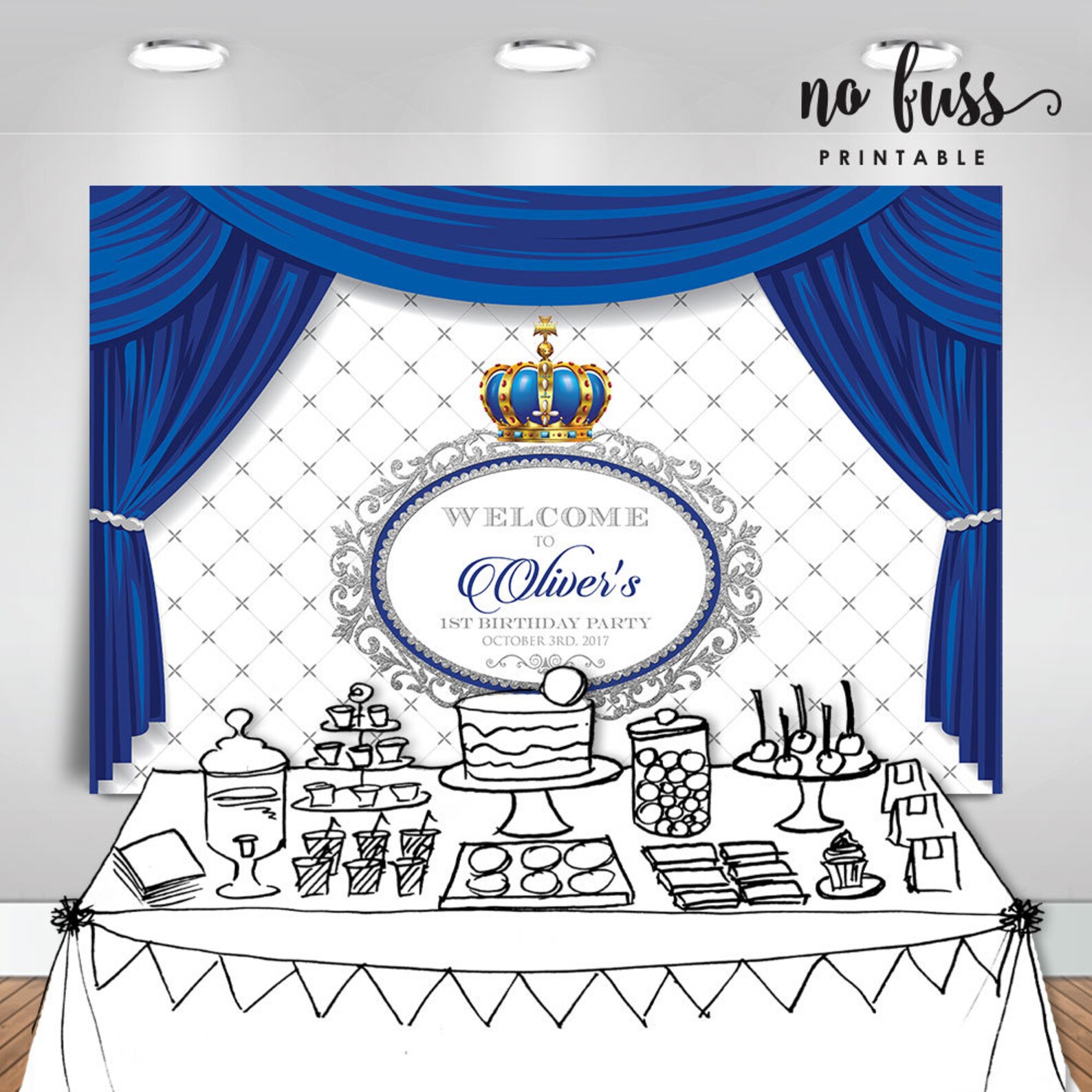 Blue and Silver Prince Crown Backdrop Boys Party Banner - Etsy