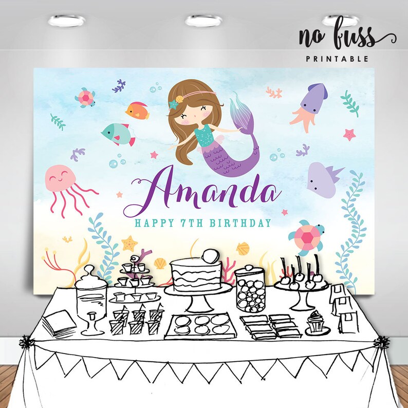 Mermaid Backdrop Banner Poster Signage Personalised - Etsy