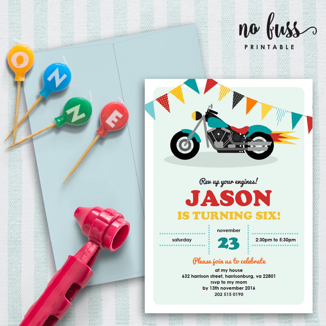 Motorcycle Birthday Invitation 5x7 Editable PDF File - Etsy